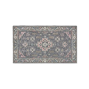 TOWN & COUNTRY LUXE Livie Forever Vintage Everwash™ Washable Multi-Use Decorative Rug, Kitchen Rug, Low-Profile Door Mat, Bedroom Rug and Dorm Room Rug with Non-Slip Backing, Grey/Rose Pink, 24"x40"