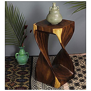 roro Handcarved Natural Farmhouse Rustic Acacia Wood Twist Stool | Accent End-Table Piece, Open-Quarter Twist 24 Inch Tall