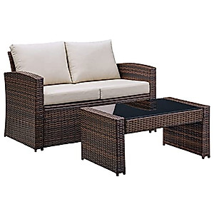 Signature Design by Ashley East Brook Outdoor Wicker Loveseat with Table Set, Brown