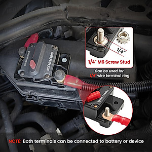 RED WOLF 120 AMP Car Circuit Breaker w/Manual Reset Switch Inline Fuse Holder Inverter for Motor Trolling Vehicles Audio Radio Solar System Protection 12V-48V DC with Wire Lugs Copper Washer Screws