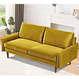 Container Furniture Direct Kent Velvet Sofa for Modern Living Rooms and Compact Spaces, Comfy 3 Seater Couch Studio Apartment Furniture with Sleek Design, Greenish Yellow