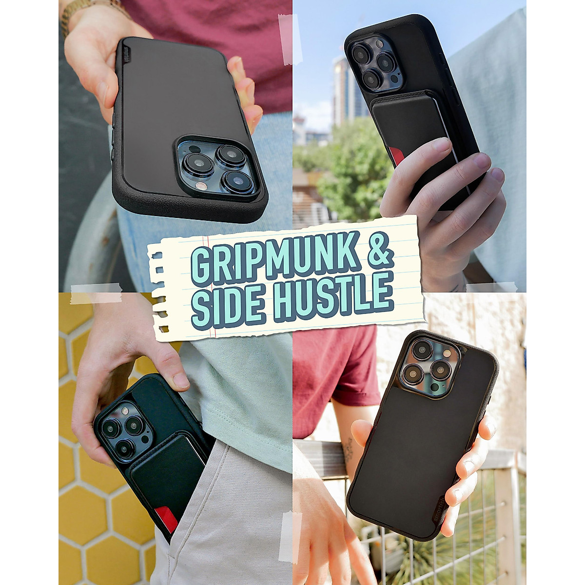 Smartish® iPhone 15 Pro Max Slim Case with Wallet for MagSafe iPhones - Gripmunk - Magsafe Compatible Thin Grip Cover + Detachable Magnetic Credit Card Holder - Black Tie Affair