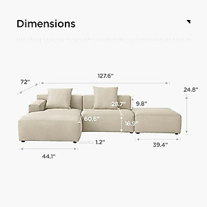 Acanva Luxury Modern Modular L-Shape Sectional Sofa Set, 3 Seat Upholstered Couch with Chaise Lounge for Living Room Bedroom Apartment,Light Cream