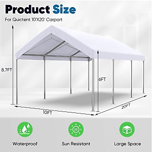 Quictent 10X20ft Heavy Duty Carport Car Canopy Galvanized Car Tent Outdoor Boat Shelter with Reinforced Steel Cables-White
