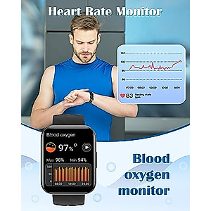RUIMEN Smart Watches for Men Women (Answer/Make Calls) Compatible with iPhone/Android Phones, 2023 Ver. 1.85" HD Screen Fitness Tracker Heart Rate Monitor 100+ Sports Tracker Watch Waterproof (Black)