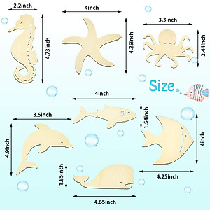 WILLBOND Unfinished Wood Cutouts Ocean Animals Wooden Paint Crafts for Kids Home Decor Ornament DIY Craft Art Project, Octopus, Shark, Whale, Dolphin, Seahorse, Fish Shape (28 Pieces)