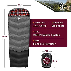 Coastrail Outdoor Sleeping Bag for Adults, 20F Degree XL Three-Zone Thickened Design Warm and Comfortable for Camping 3-4 Seasons Cold Weather with Compression Sack, Black&Grey