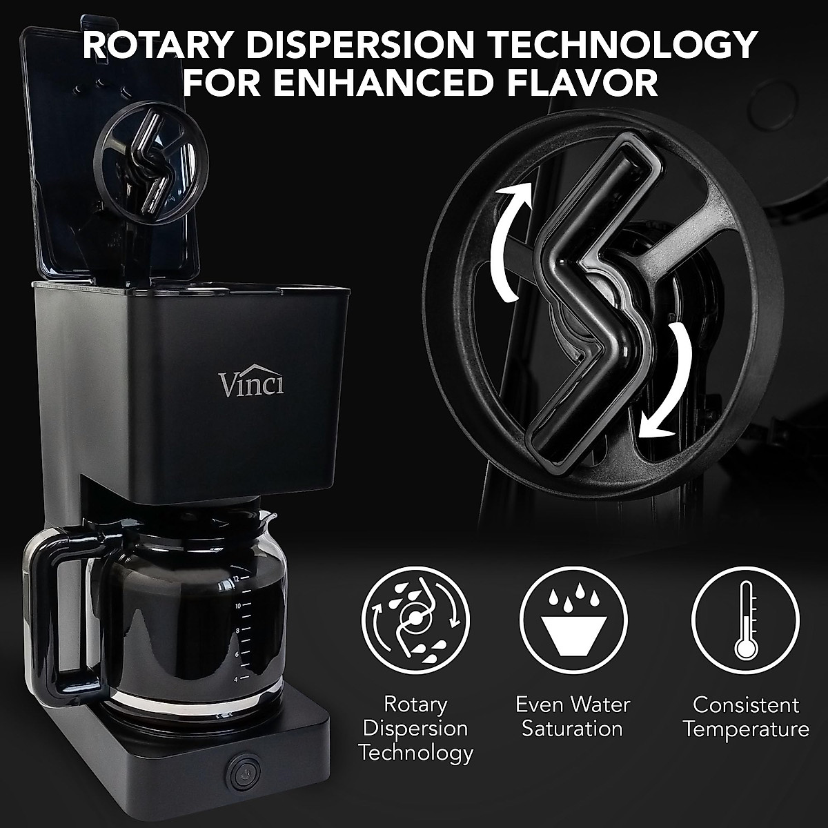 VINCI RDT Classic Coffee Maker 12 Cup Spinning Spray Head Coffee Brewer