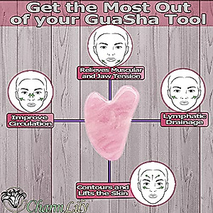 Rose Quartz & Ice Roller + Gua Sha Massager Tool Set for Face & Eyes by Charmlily, Puffiness, Reduce Wrinkle Aging, Migraine, Pain Relief on Neck & Body, Cold Facial Original Natural Stone - 3 in 1