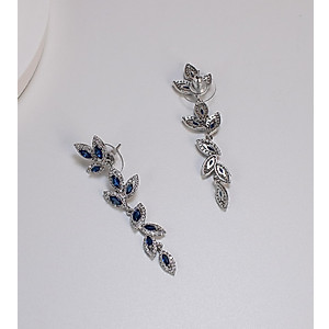 UDYLGOON Women Chandelier Wedding Prom Earrings Cubic Zirconia Crystal Drop Dangle Earrings for Bride (Royal Blue)