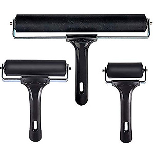3 Pack Printmaking Brayers - Premium Brayer Rollers for Crafting, Hard Rubber Roller Brayers, Vinyl Roller Ink Paint Brush for Wallpapers Stamping Gluing Application (2.4’’, 4’’, 7.9’’) (Black)