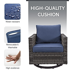 Artfurniz Patio Chairs Wicker Swivel Rocker Set of 2 - Heavy Duty Patio Furniture Set 350LBS Max Load Wicker Outdoor Swivel Glider Rocking Chairs for Porch Balcony Deck Poolside - Grey/Blue