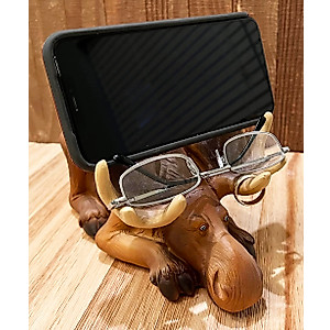 Top Brass Whimsical Lazy Moose Figurine/Organizer - Eyeglasses Sunglasses Cell Phone Keys Rings Jewelry Holder Keeper