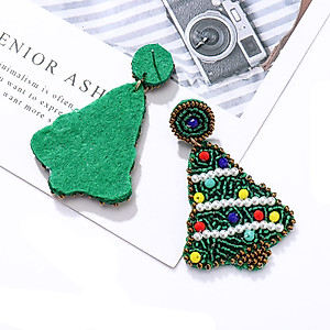 CEALXHENY Beaded Christmas Earrings for Women Handmade Bead Xmas Tree Santa Clause Wreath Candy Cane Drop Dangle Earrings Festive Holiday Earrings Christmas Gifts (Christmas Tree)