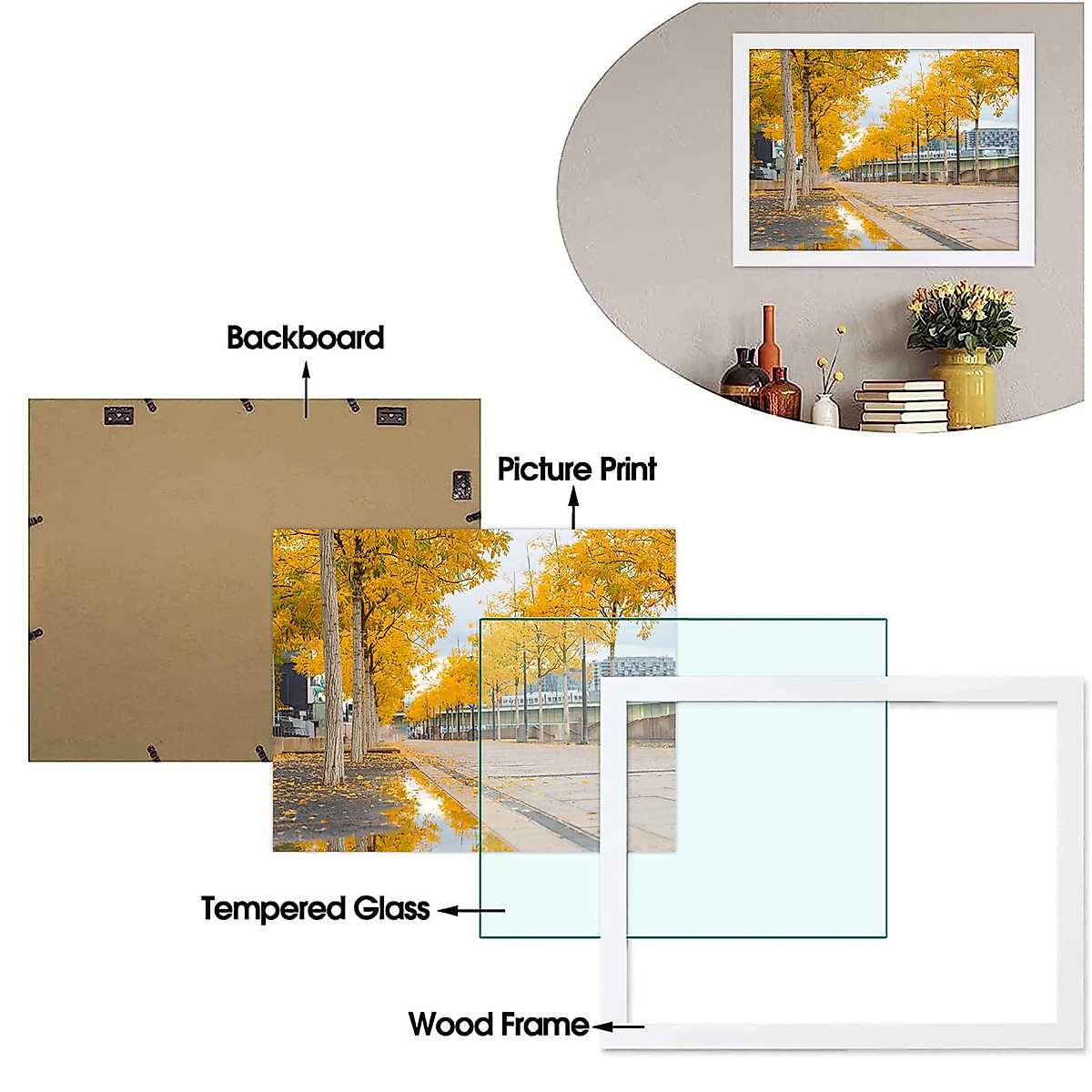 Golden State Art, Solid Wood 16x20 Wooden Picture Frame - for 16x20 Photos, 1-1/4-Inch Wide with Real Glass - Horizontal and Vertical Wall Display, Great for Engagement, Wedding, White, 1 Pack