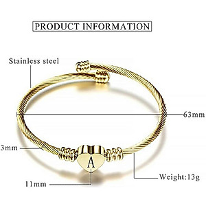 MZC Jewelry Initial Letter Cuff Bracelet Love Heart Alphabet Bracelet