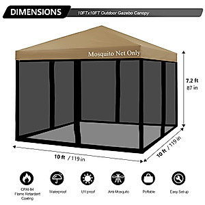 Tappio Mosquito Net with Zipper for Outdoor Camping DIY Canopy Screen Wall Outdoor Mosquito Net for 10 x 10' Patio Gazebo and Tent (Only Mosquito Net Outdoor Tent Not Including)