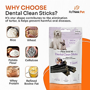 ReThink Pet 7 Pcs Premium Dental Sticks, Dog Teeth Cleaning Chews, Dental Chews Refreshes Dog Breath Dental Treats for Dogs, Dog Teeth Cleaning Treats, Dental Care for Small Dogs, Dental Chews