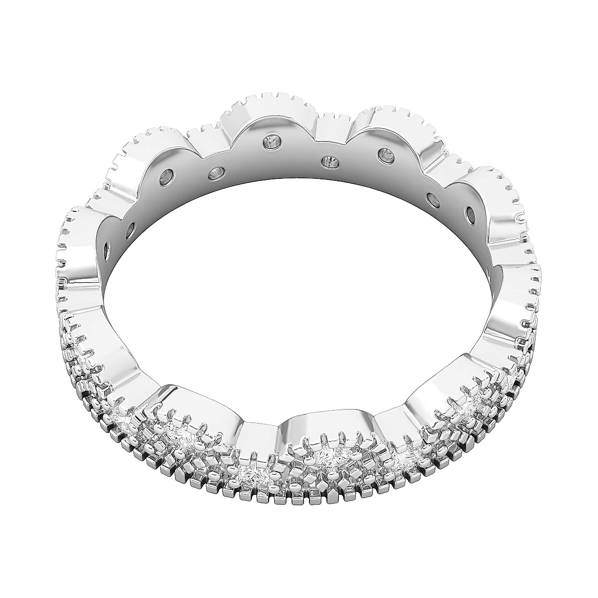 Sterling Silver Vintage Milgrain Eternity Band Simulated Diamond Ring Crown Wedding Band For Women (6)