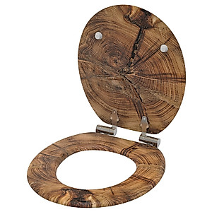 Sanilo ROUND, Silent Slow Close, Molded Wood, Adjustable Toilet Seat, Old Tree