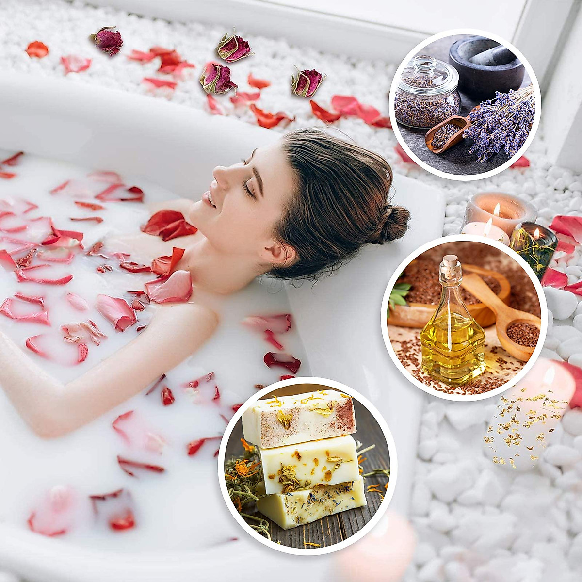 9 Bags Dried Flowers,100% Natural Dried Flowers Herbs Kit for Soap Making, DIY Candle Making,Bath - Include Rose Petals,Lavender,Don't Forget Me,Lilium,Jasmine,Rosebudsand More