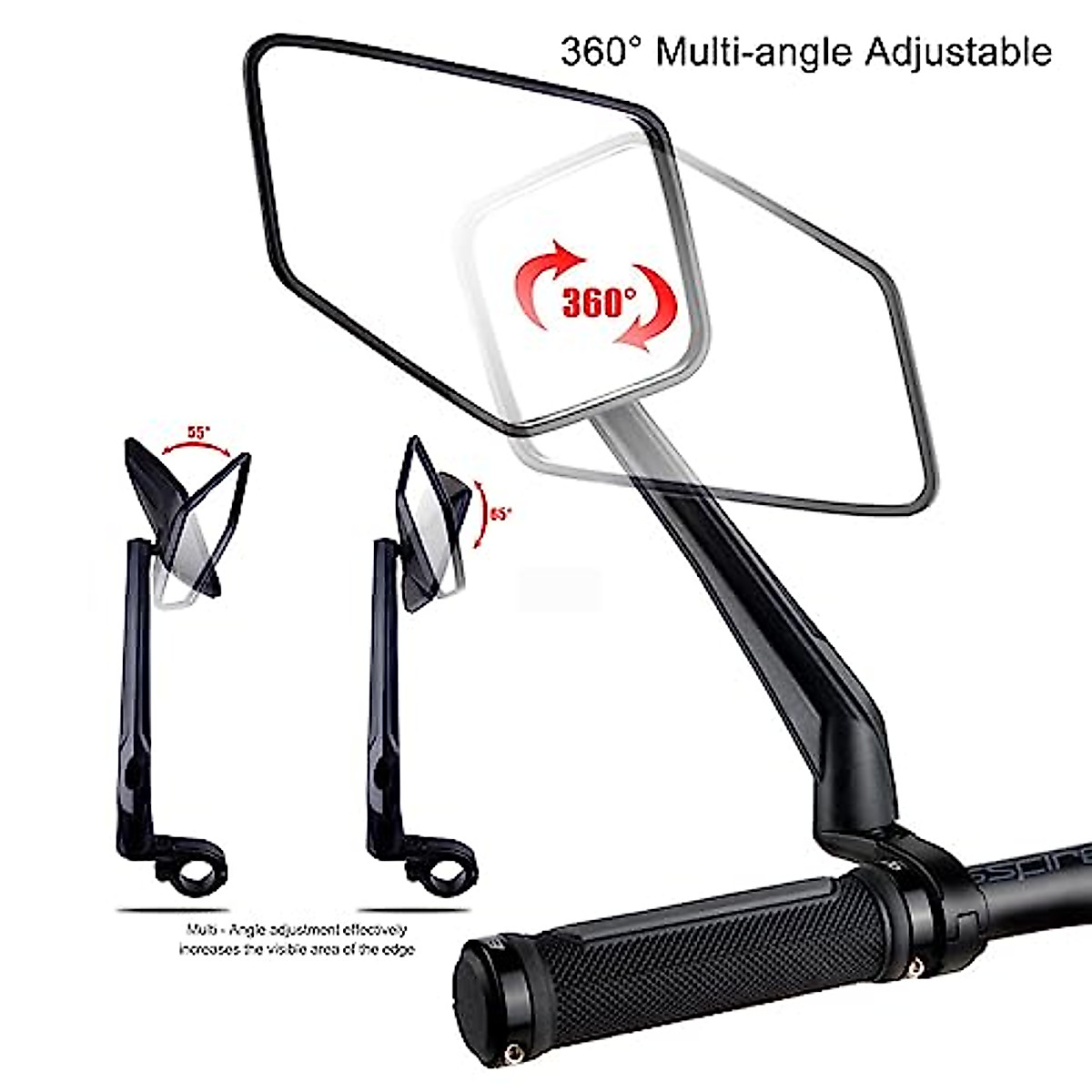 DRCKHROS Handlebar Bike Mirror E-bikes Mirrors Safe Clear Glass Mirrors, Anti-Shake 360° Rotatable High-Definition Shockproof Explosion-Proof Wide-angle Bicycle Rear View Mirror …