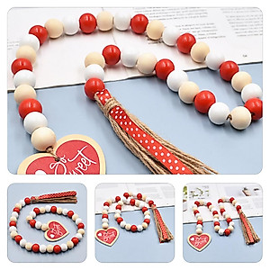 Sweet Valentine's Day Rope Tassel Beads Printed Dot Tassel Wood Beads DIY Decorative Pendant Wood Beads Garlands Bead Garland Home Decor Wall Valentine Day Decor Wood Decor
