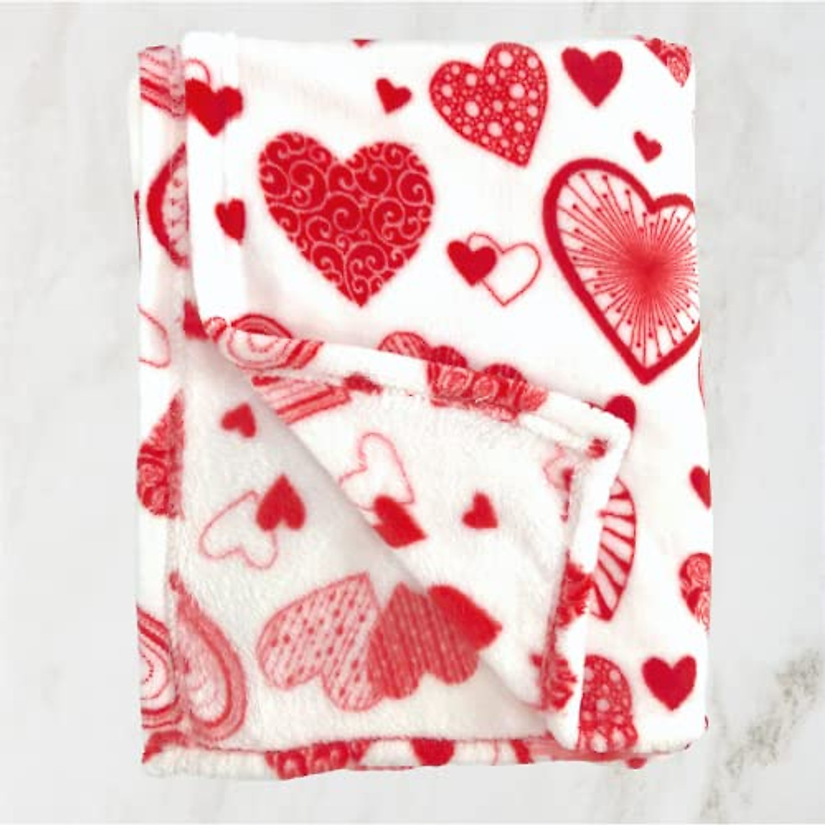 Valentine Throw Blanket: Boho Hearts with Modern Contemporary and Traditional Designed Red and White Hearts, Microfiber Fleece Velour, Accent for Couch Sofa Chair Bed or Dorm (Boho Hearts)