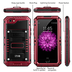 seacosmo Case for iPhone SE 2020, iPhone 7/8 Waterproof, Full Body Protective Shell with Built-in Screen Protector, Military Grade Rugged Heavy Duty Cover, Red