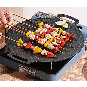 Korean BBQ Grill Pan Non-stick Marble Camping Round Griddle,Korean Non-stick Round Baking Pan,Korean BBQ Grill Pan, Round Barbecue Griddle Pan with Handle for Baking,Grill,BBQ