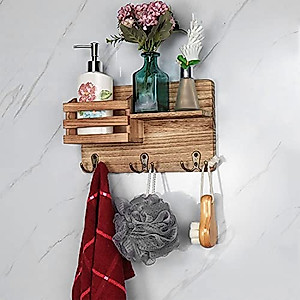 TocTen Key Hooks, Solid Wooden Key Holder for Wall Decorative, Wall Mounted Keys and Mail Organizer with 3 Metal Key Rack, Mail Organizer for Entryway, Front Door, Hallway (Light Brown)