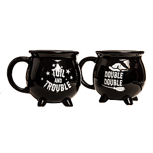 Double Double Toil and Trouble Cauldron Ceramic Coffee Mugs - 2 Pack - 15oz Halloween Mug