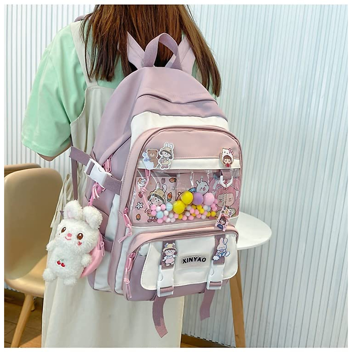 MBVBN Kawaii Backpack with Cute Card Plush pendant Kawaii School Backpack Cute Aesthetic Backpack for Girls Teen Bag School Supplies,Purple