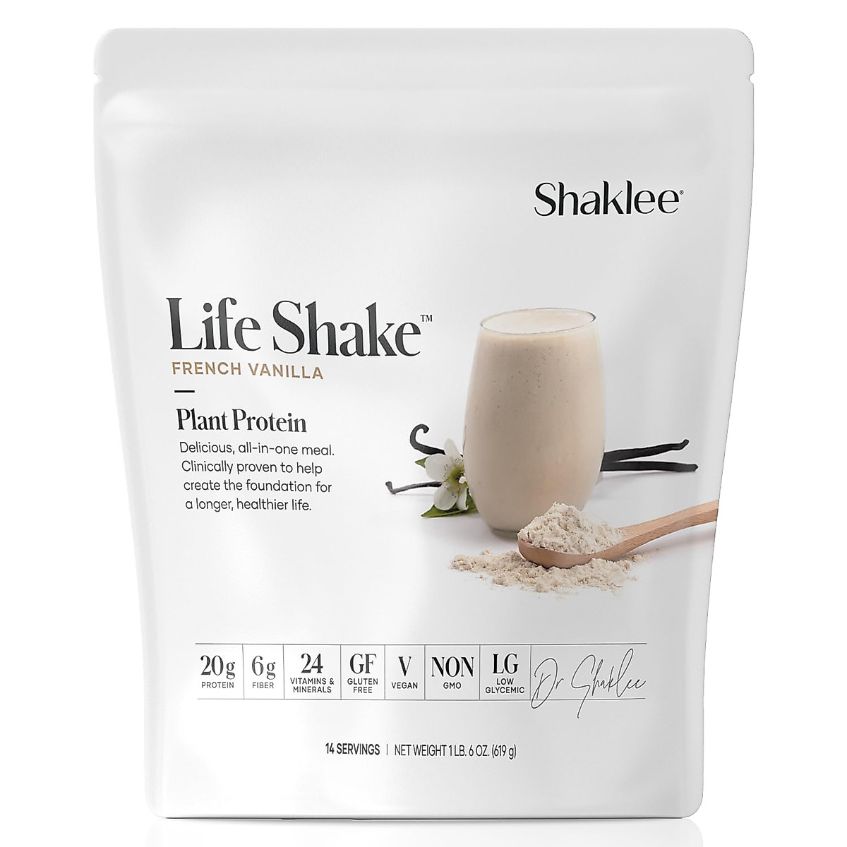 Shaklee Life Shake™ Plant Protein French Vanilla - Complete Meal Replacement with 20g Protein, 6g Fiber, 24 Vitamins & Minerals - Supports Satiety & Healthy Weight - Non-GMO - 14 Servings