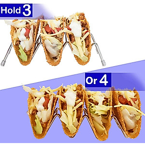 MEKBOK Taco Holder, taco holder stand,Stainless Steel Taco Rack, Good Holder Stand on Table, Hold 3 or 4 Hard or Soft Shell Taco, Safe for Baking as Truck Tray- Set of 3