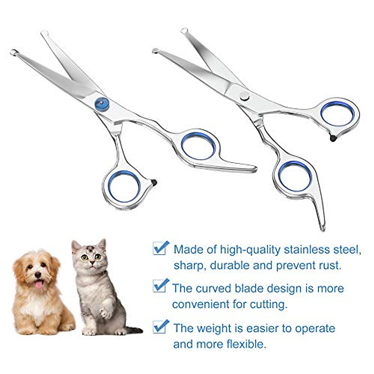 Petsvv 7.5" Curved Dog Grooming Scissors with Safety Round Tips, Light Weight Professional Pet Grooming Shears Stainless Steel for Dogs Cats Pets