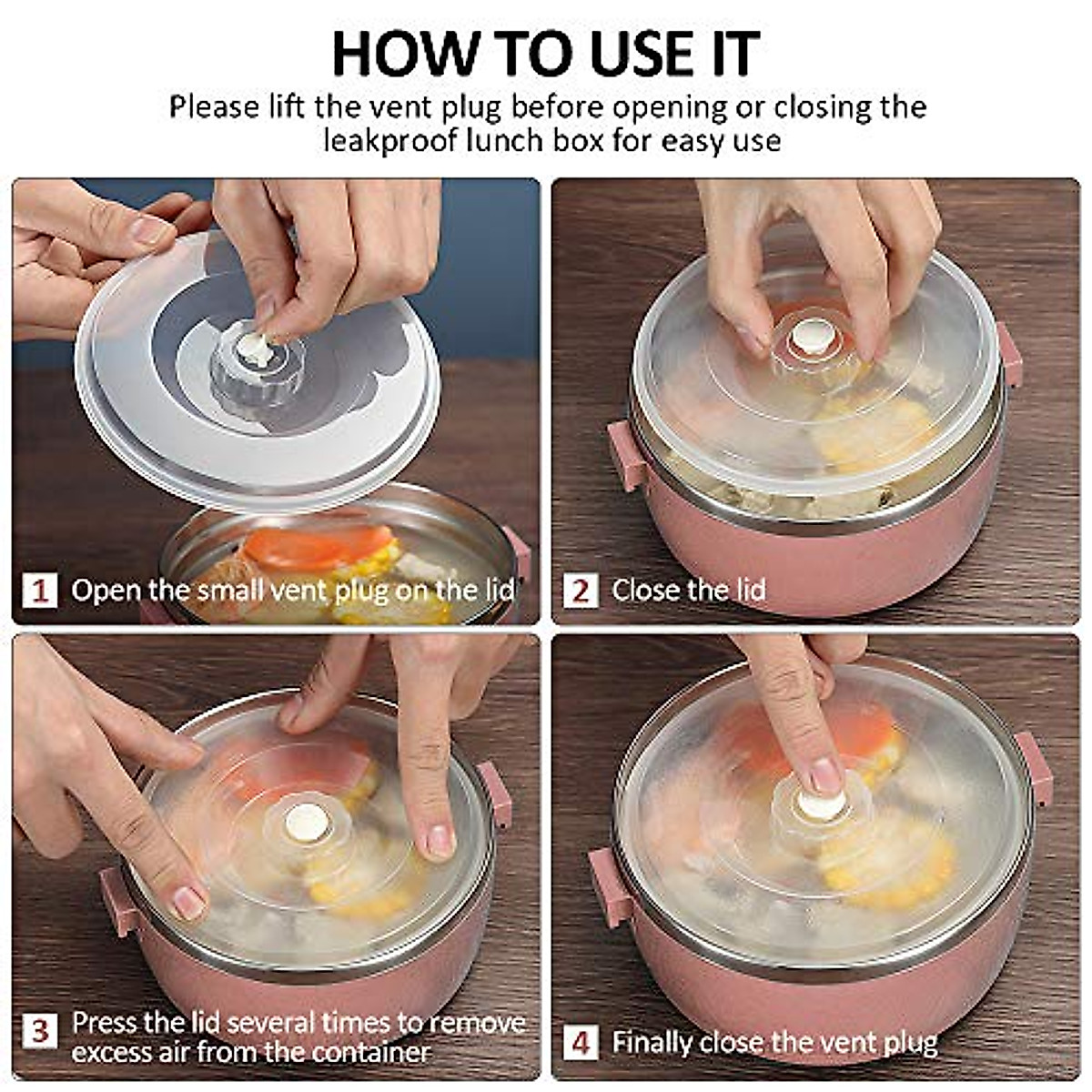 TiLeMiun 3-Tier Thermal Lunch Box For Food, Portable Insulated Lunch Container, Stackable Bento Lunch Box For Aldults To Work, Leakproof Stainless Steel Food Container With Bag & Utensils (Pink 71oz)