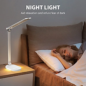 Double Head Desk Lamp for Home Office, Eye-Care Desk Light with USB Charging Port, Touch Control 5 Color Temperature & Brightness with Night Light Mode, 60min Timer Desktop Table Lamp for College Dorm