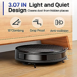 EICOBOT Robot Vacuum Cleaner,Tangle-Free Suction, Quite,Ultra Slim,Automatic Self-Charging,550ml Large Dustbin, Good for Pet Hair,Hard Floor and Low Pile Carpet,R20,Star Black