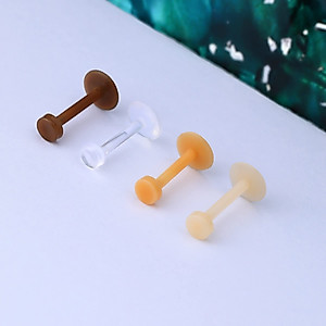 COCHARM 4PCS 16G Clear Lip Labret Piercing Retainers Flexible Bioflex Monroe Medusa Piercing Retainer Acrylic 8mm Lip Labret Studs