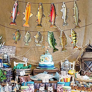 Ushinemi Fishing Birthday Decorations, Gone Fishing Party Supplies Sunfish Trout Bass Fishing Banner for Adults and Kids