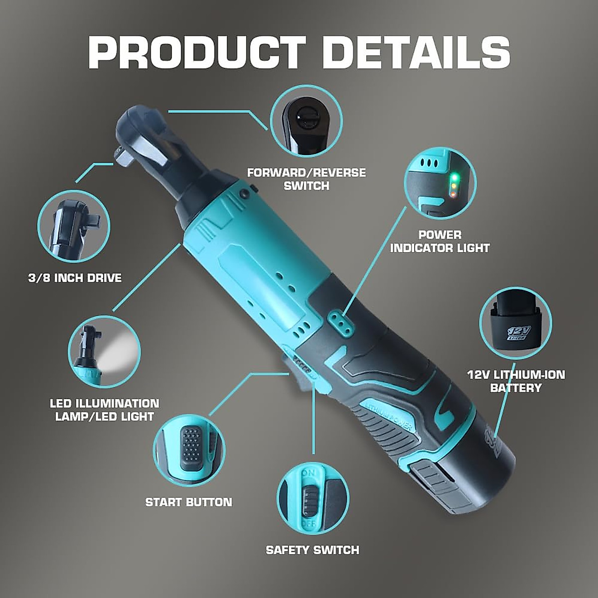 Cordless Electric Ratchet Wrench Set 3/8" 5 Sockets 45 Ft-lbs 12V Power Ratchet Tool Kit with 2 Packs 2000mAh Lithium-Ion Batteries and Fast Charger