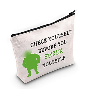 LEVLO Monster Movie Cosmetic Bag Green Monster Fans Gift Check Yourself Before You Monster Yourself Makeup Zipper Pouch Bag (Check Yourself)