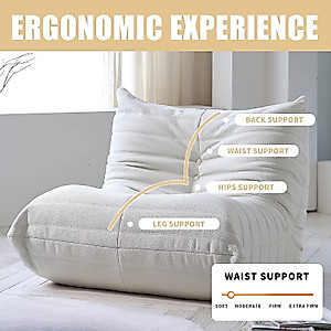 JACH 34" Comfy Lazy Floor Sofa Couch, Teddy Velvet Mohair Fireside Corner Bean Bag Chairs for Adults, Soft Lounge Foam-Filled Accent Single Chair for Living Room Bedroom Office Salon, Beige