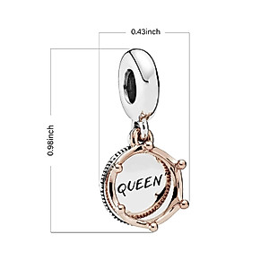 DATOUQI Queen and Regal Crown Dangle Charm Rose Charm 925 Sterling Silver Charms for Bracelets and Necklaces