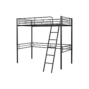 Lifeand Sturdy Twin Size Metal Loft Bed with Built-in Ladder and Guardrails for Space-Saving Solution in Kids' and Teens' Rooms,Black