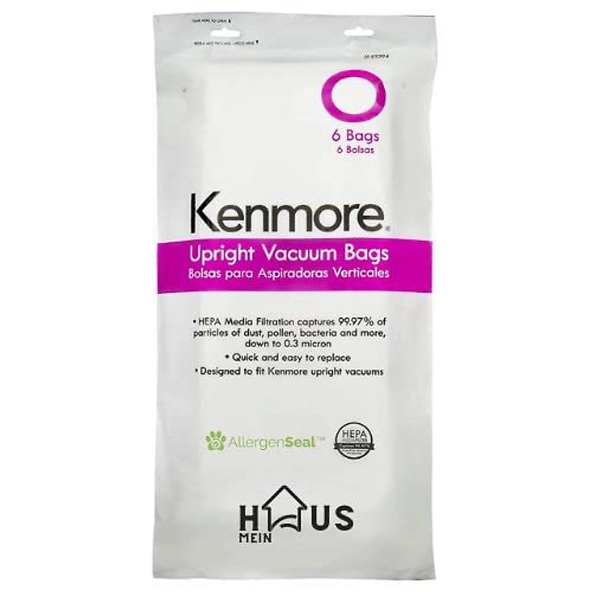 Kenmore 53294 Style O HEPA Cloth Vacuum Bags for Kenmore Upright Vacuum Cleaners 6 Pack, White + MEIN HAUS fast re-order card