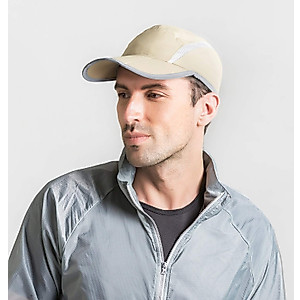 Connectyle Foldable Mesh Sun Cap Outdoor Sports Hat Breathable Sun Runner Cap with Reflective Trim Khaki