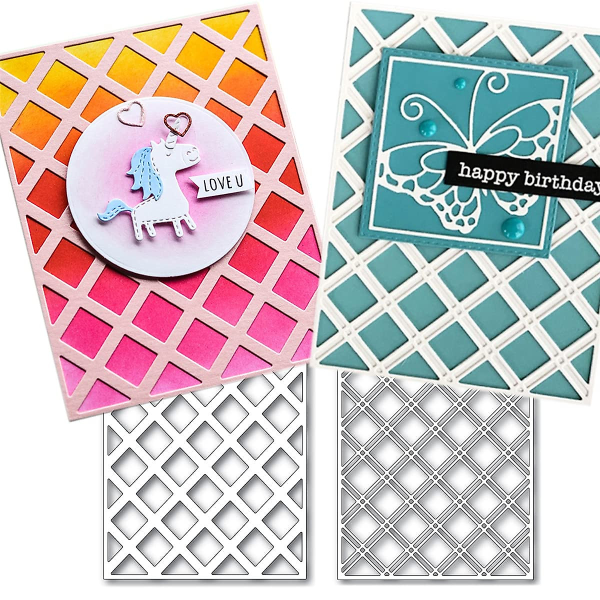 Ammsochy Cutting Dies 3D Backgrounds Frame Metal Stencils Scrapbooking Tools DIY Craft Carbon Steel Embossing Template for Paper Card Making Album Arts Crafts Supplies (Rhombus Layering)