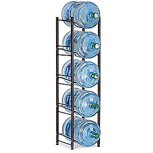 LIANTRAL 5 Gallon Water Jug Holder, 5 Tiers Brown Heavy Duty Water Rack Freestanding, Water Bottle Organizer for Home Office